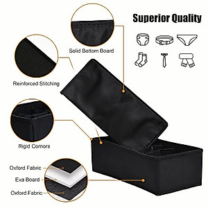 ULG 4 Pack Socks Underwear Drawer Organizer Divider, Washable Dresser Foldable Oxford Fabric Closet Organizers and Storage Boxes for Socks, Underwear, Ties, Belts (Black), Large (UL421041503)