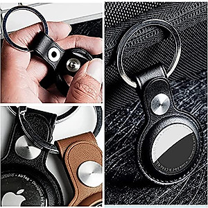 Airtag Leather Case GPS Leather Case Anti Scratch Protective Skin Protective Cover with Key Chain Easy to Connect with Key, Backpack and Clothing Bag(Black)