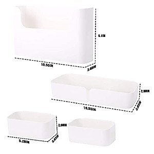 LADYBEE7LES Wall Floating Shelves White 4pcs Set, Self Adhesive Wall Shelf/Bathroom Makeup Wall Organizer/Wall décor/No Drill Plastic Storage Bins, Multi-Sizes, Stickers Included
