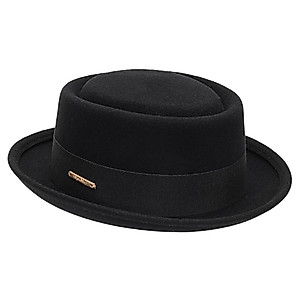 Classic 1920s Pure-Wool Roll-Brim Pork- Pie Fedora-Hat Men Women - Crushable Short-Brim Church Hat Boater-Hat Black