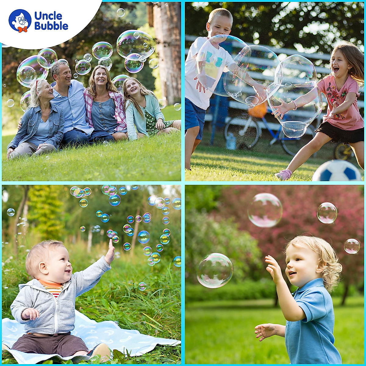 Uncle Bubble 12.8 Oz Concentrated Bubble Solution | Make 1 Gallon (1:9) Refill Solution for Kids Bubble Machine, Giant Wand and Gun Blower | Party Celebrations, Classroom Prizes, Toys (Silver Cap)