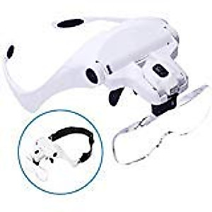 Magnifying Glasses - ANDSTON Head Mount Magnifier with Light, 2 LED Professional Jewelry Magnifying Glass Light Bracket and Headband are Interchangeable