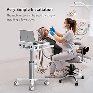 BEWISER Medical Cart Mobile Trolley Cart Height Adjustable Easy Installation Pallet Cart with Oral Scanner Holder Laptop Workstation（MTO-3）