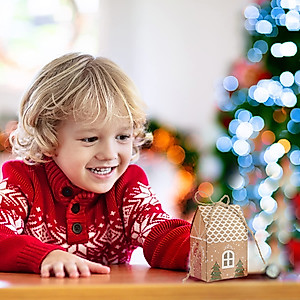 ANCIENTPWR 20 PCS Small Christmas Gingerbread Treat Boxes, Mini Candy Goodies Boxes Kraft Paper Gift Bags for Kids Party Favors Gifts Wrapping