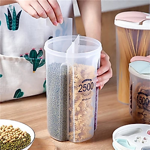 2.5L Airtight Cereal Storage Container, 4 Grid Grain Storage Tank Food Storage Container with Lids for Grain, Nuts,Rice, Candy, Snacks(Clear)