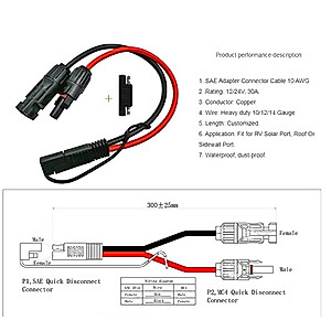 Solar Panel Extension Cable,10AWG SAE PV Extension Cable to Solar Panels with SAE to SAE Polarity Reverse Adapters, 11.81inch (LUSZDDBAOLU-216201)