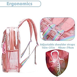 AUOBAG Clear Backpack for Girls Backpacks Elementary Bookbags Middle School bags Women Casual Daypack Send pendant (Pink)