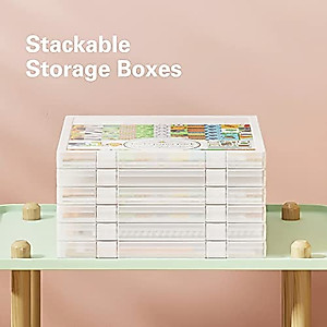 iBune 6 Pack 12x12 Paper Storage Box, Scrapbook Storage Box for 12" x 12" Paper, Portable Slim Project Case Plastic Craft Paper Storage Box, Size 12.4 x 12.8 x 1.1 in