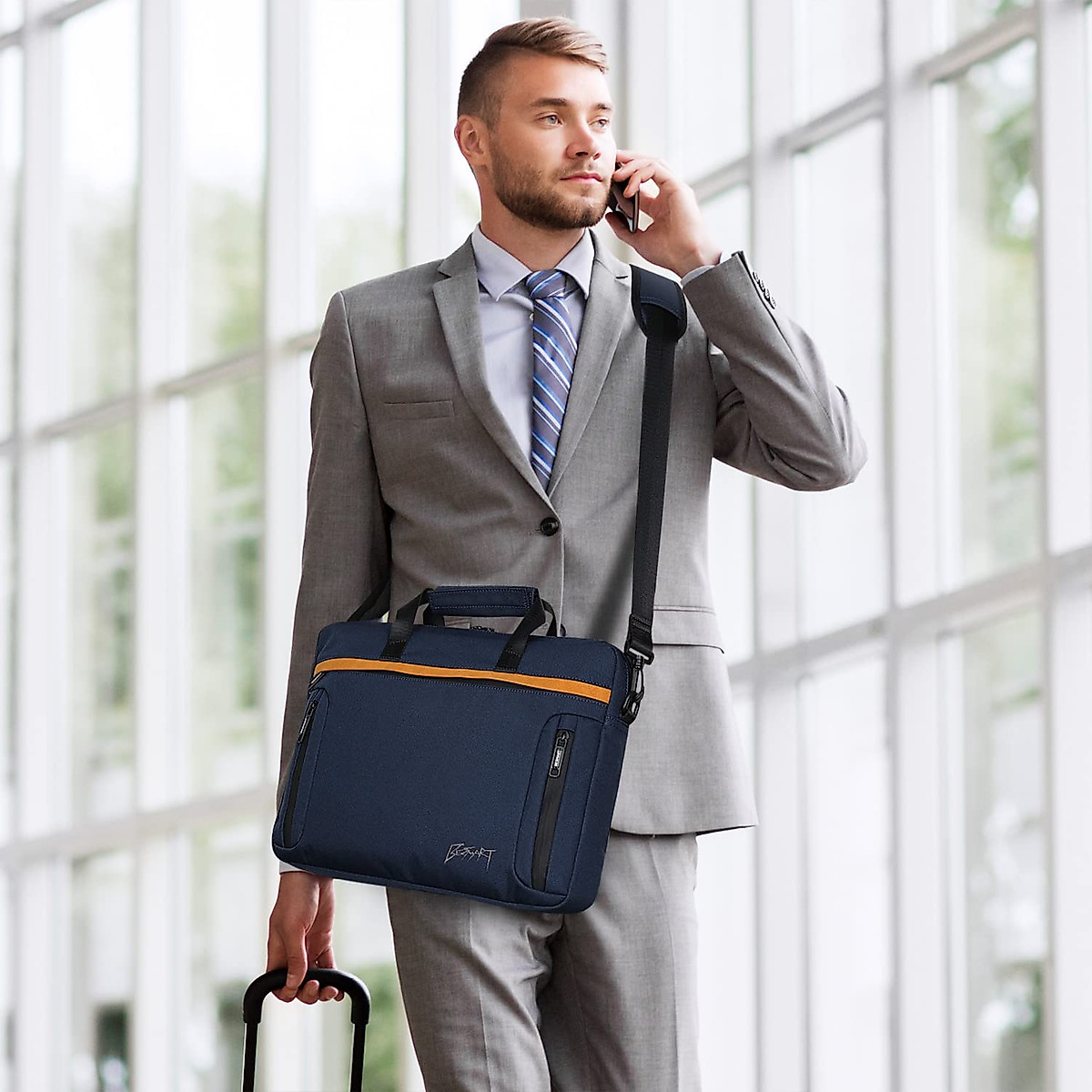 BE SMART Business Laptop Carrying Case bag, Briefcase Messenger Bag fits 15.6 inch Computer, Crossbody Shoulder Bag with RFID Pocket for Work or travel, Man & Woman