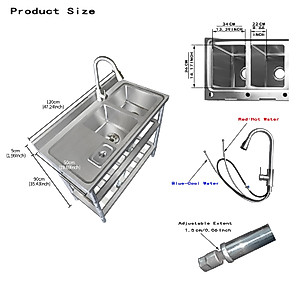 304 Stainless Steel Utility Sink Station - Left-Hand Operating Platform, 47.2 * 19.7 * 35.3 Inch Free Standing Commercial Grade Sink for Outdoor and Indoor Use - NSF Certified
