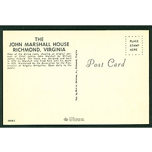 Chief Justice John Marshall House Richmond Virginia VA Vintage Postcard