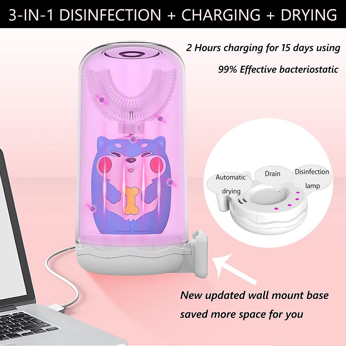 U Shaped Toothbrush Kids,Kids Electric Toothbrushes Set-2 Toothbrush Heads,Tongue Scraper and Cup,IPX7 Waterproof,Wireless Charge,Kids toothbrushes with 3 Ultrasonic Cleaning Modes and Smart Timer