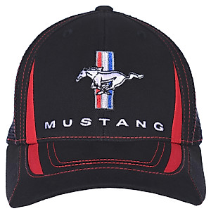 Checkered Flag Men's Ford Mustang Cap Adjustable Black Trucker Hat