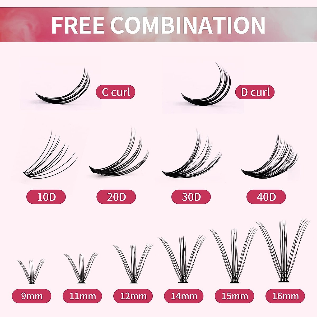 FADVAN Individual Cluster Lashes Glue 5ml and 240Pcs DIY Eyelash Extension 30D+40D D Curl Mixed 9-16mm Bundle