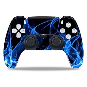 FOTTCZ Vinyl Skin for PS5 Digital/Disk Controller, Sticker Decorate and Protect Device Surface, Blue Fire