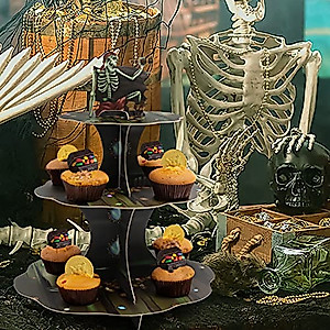 Skull Pirate Cupcake Stand for Halloween Theme Party Decorations Cake Serving Tray for Pirate Skeleton Wedding Birthday Cosplay Party Supplies