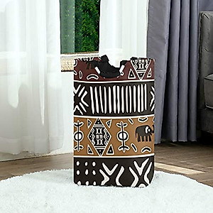 Ruio Laundry Hamper Basket Storage Bag Foldable Clothes Bag African Mud Cloth with Elephants Folding Washing Bin Clothes Hamper Large Basket