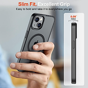 SUPFINE Magnetic for iPhone 14 Case & iPhone 13 Case (Compatible with MagSafe)(Military Grade Drop Protection) Slim Translucent Matte Shockproof Phone Cover,Black