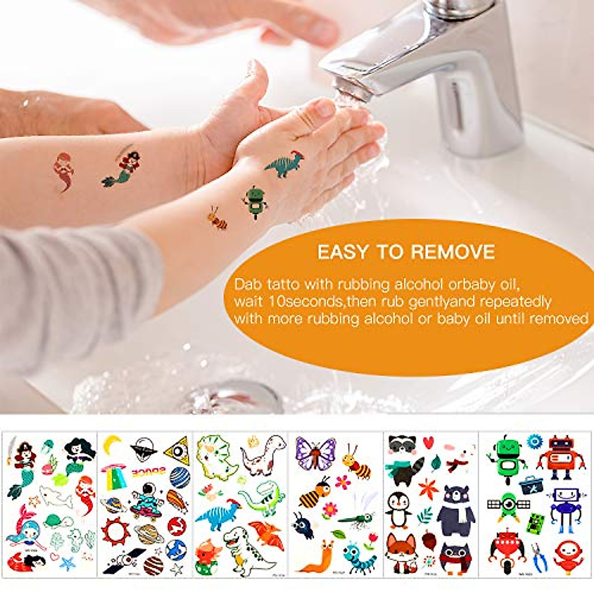 Konsait Temporary Tattoos for Kids, Glow In The Dark Mixed Style Cartoon Tattoo, Luminous Unicorn Mermaid Butterfly Animal Dinosaur Pirate Car Space Fake Tattoo, Boys Girls Party Favor Supplies