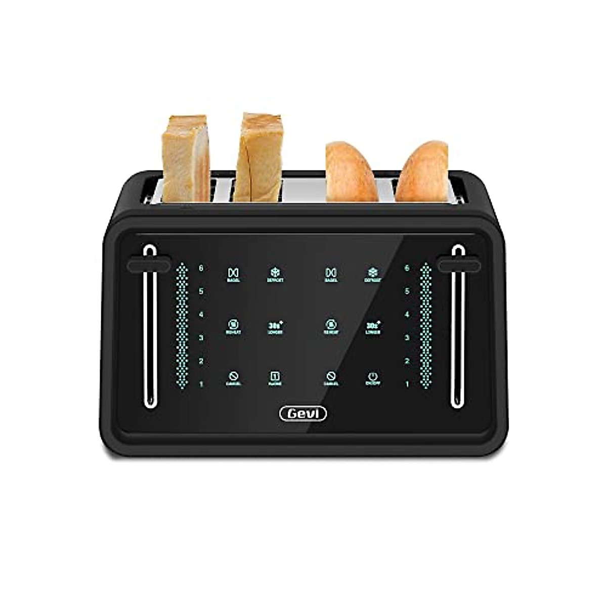 Gevi Toaster 4 Slice,Led Display Touchscreen Bagel Toaster with Dual Control Panels of Bagel/Reheat/Defrost/Cancel/Toasting One Slice/Longer Function,6 Shade Setting