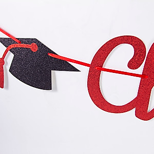 Gexolenu Red Congratulats Class of 2024 Graduation Theme Party Decoration Banner, Congrats Grad Banner, Black Glitter Graduation Banner, 2024 Black Congratulations Grad Party Decorations
