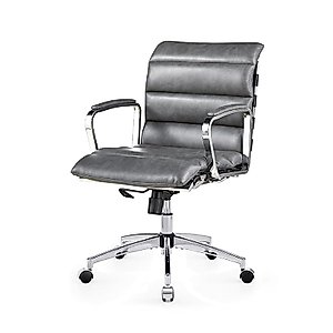 CIATRE Swivel Office Desk Chair with Luxury Executive Design - Ergonomic Computer Chair with Adjustable Height, Armrests, and Brown PU Leather (Grey)