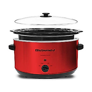 Elite Gourmet MST-900RXT Electric Ceramic XL Jumbo Slow Cooker, Adjustable Temp, Entrees, Sauces, Stews & Dips, Dishwasher Safe Glass Lid & Crock, 8.5 Quart, Metallic Red
