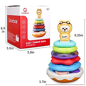 LZZAPJ Stacking Rings Baby Toy, Toddler Educational Learning Shape Sorter and Stacker Playset, Infant Face Changing Wobble Tumbler Musical Toy, Sensory Montessori Toys for Babies 6-12 Months Boy Girl