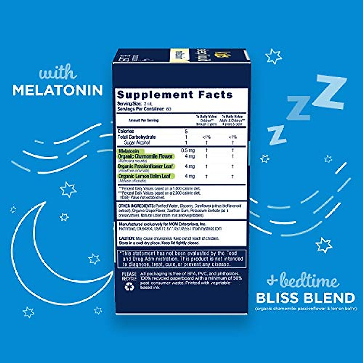 Mommy's Bliss Kids Sleep Liquid with Melatonin & Calming Herbs | Supports The Natural Sleep Process for Children 3 Years & Up | Grape Flavor | Sugar Free| 4 Fl Oz (60 Servings)
