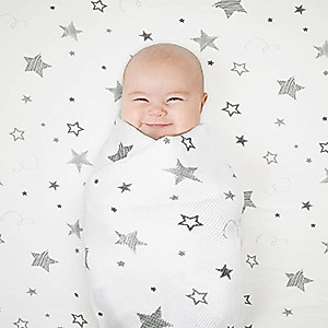 TL Care 100% Natural Breathable Cotton Jersey Knit Fitted Bassinet Sheet, Grey Stars and Moons, 15" x 33", Soft Breathable, for Boys and Girls(Pack of 1)