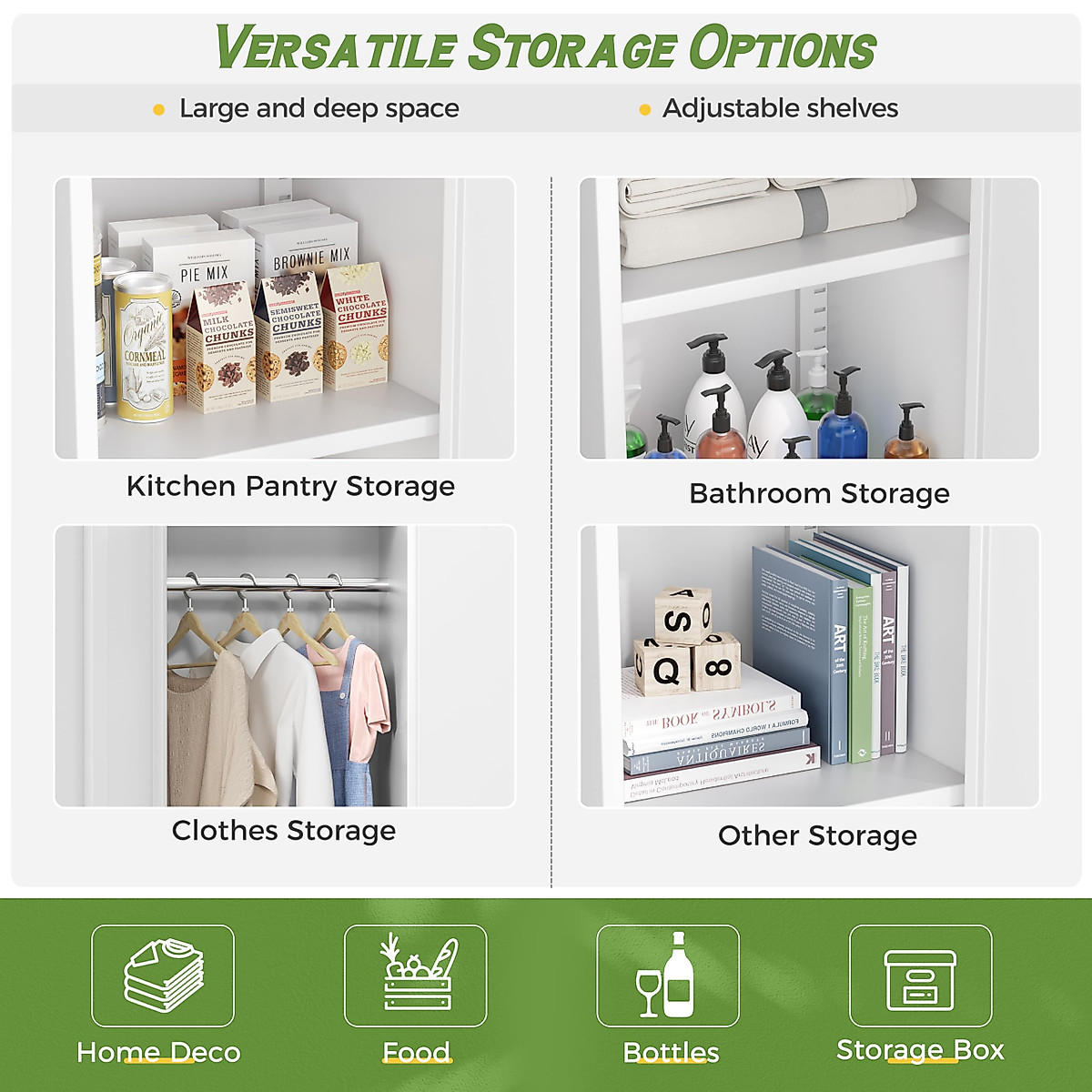 SPERTIKC Wardrobe Closet,72" Armoire Wardrobe Cabinet-Functional Clothes Storage with Hanging Rail, White Storage Cabinet, Metal Cabinet for Bedroom, Kitchen and Pantry