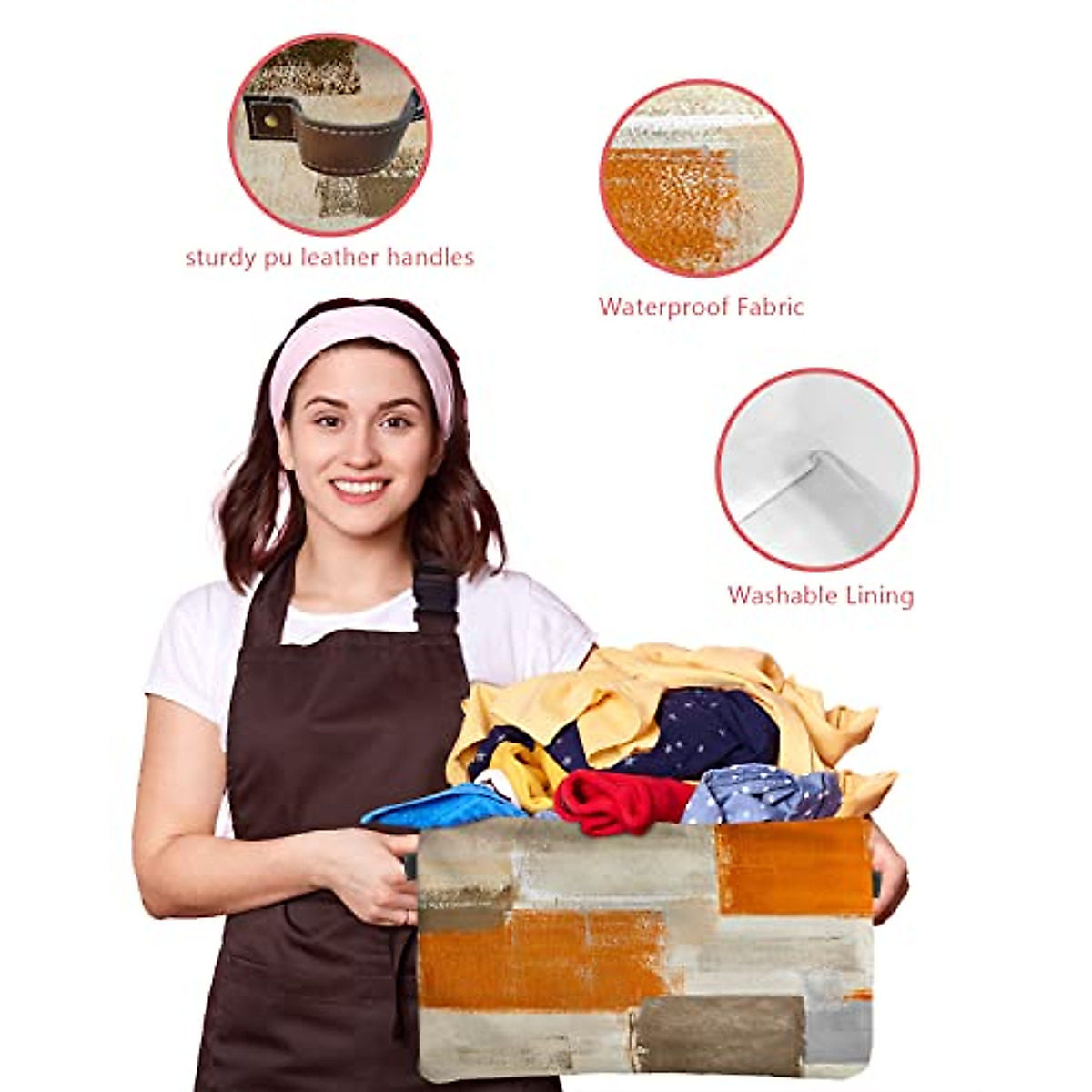 Orange Grey Oil Painting Storage Bins 1 Pack, Large Waterproof Storage Baskets for Shelves Closet, Burnt Orange Geometry Abstract Art Storage Basket Foldable Storage Box Cube Organizer with Handles