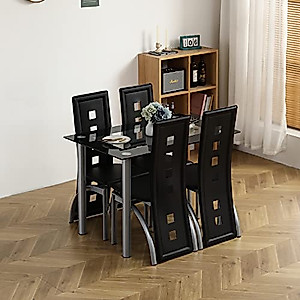 Karl home 5-Piece Dining Table Set with 1 Glass Dining Table and 4 PVC Chairs, Modern Dining Table Set for Kitchen & Breakfast Dining Living Room, Space Saving