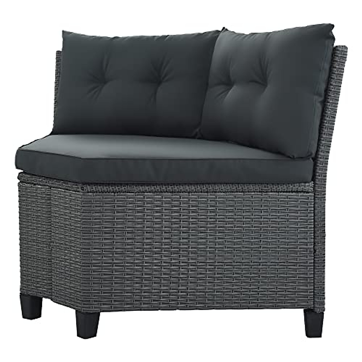 DHPM 6 Pieces Patio PE Wicker Furniture Set Outdoor Brown Rattan Sectional Conversation Sofa Chair with Storage Table and Beige Cushions, for Garden, Yard, Deck, Black