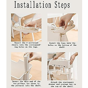 EFLALYHG Multifunctional Bookshelf, Mini Detachable Cart with Universal Wheels, Six-Tier Rolling Cart, Book Storage Organizer for Kitchen, Bathroom, Living Room, Office,Pink