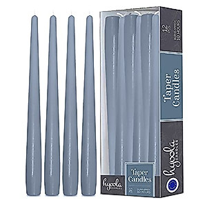 Hyoola Tall Taper Candles - 12 Inch Grey Blue Unscented Dripless Taper Candles - 10 Hour Burn Time - 12 Pack
