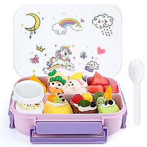MaMix Bento Lunch Box for Kids, Lunch Box for Girls, Lunch Containers for Kids Toddlers Adults School | 4 Compartments |UPGRADE Easy to Open (Purple)