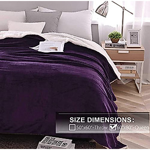 NANPIPER Sherpa Blanket Twin Thick Warm Blanket for Winter Bed Super Soft Fuzzy Flannel Fleece/Wool like Reversible Velvet Plush Blanket (Purple Twin Size 60"x80")