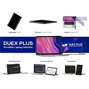 Mobile Pixels Duex Plus Portable Monitor for Laptops, USB C/USB A Plug and Play 13.3in FHD 1080p Laptop Screen Extender