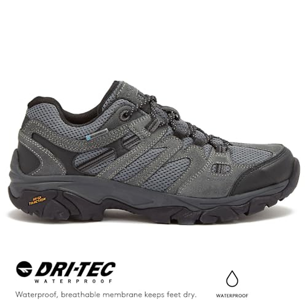 HI-TEC Ravus WP Low Waterproof Hiking Shoes for Men, Lightweight Breathable Outdoor Trekking and Trail Shoes - Dark Grey, 13 Extra Wide