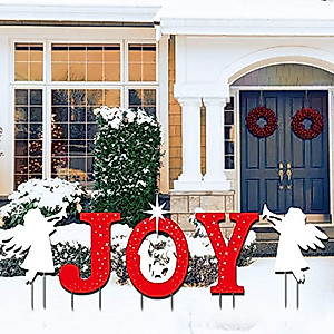 Outdoor Christmas Decorations -JOY Nativity Sets for Outdoor Xmas Religious Scenes Yard Decor with Stake for Home Lawn Pathway Walkway, Red, White