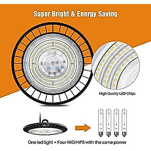 CT CAPETRONIX High Bay LED Shop Lights 2 Pcs 100W 5000K 110V 250W HID/HPS Equivalent 13,000LM, 5' Cable with 110V Plug, Hanging Hook, 120°, LED High Bay Light for Gym Garage Shop Warehouse (2Pack
