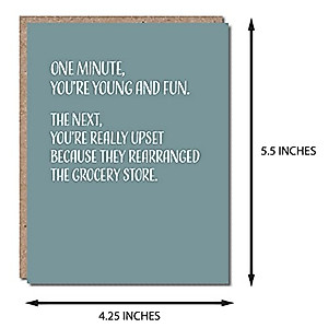 Funny Birthday Cards For Women, Funny Birthday Cards For Men, Happy Birthday Card For Him Or Her, Single 4.25 X 5.5 Greeting Card With Envelope, Blank Inside, Rearranged The Grocery Store, Modern Wit