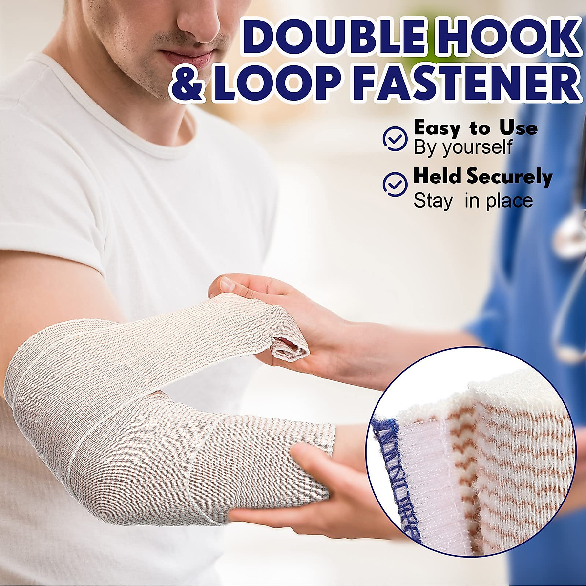 20 Pack Elastic Bandage Wrap with Self Closure on Both Ends Compression Bandage for Legs, Knees, Ankles, Wrists, Elbows, Shoulders, Athletic Stretchable Bandage Wrap (Blue Trim, 4 Inch)