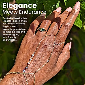 Faire de la Mode 5 CZ Diamond Gold Bracelet Ring Hand Chain for 4-9 Ring Sizes – Non-Tarnish 14k Gold Hand Chain Bracelet for Women – 6" to 8" Adjustable Length