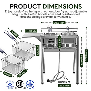 Bioexcel Two Tank Outdoor Deep Fryer with Thermometer Fish Fryer, CSA Certified Propane Deep Fryer with 2 Stainless Steel Baskets and Lids Gas Deep Fryer with Adjustable Temperature Regulator