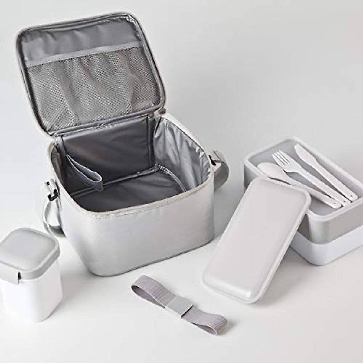 Back to School Students Adults Lunch Box for Men Japanese Bento Box 2 Tier Lunchbox Stackable Food Container with Built-in Utensil Set Insulated Lunch Bag Soup Mug Compartment for Office Work Camping