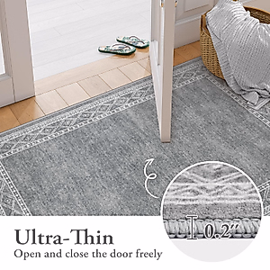 Lahome Modern Bordered Entryway Rugs Indoor- 2x3 Kitchen Rugs Non Slip Washable Ultra-thin Soft Small Rug Indoor Door Mat, Throw Carpet Washable Rugs for Bathroom Bedroom Entry(2x3ft,Grey)