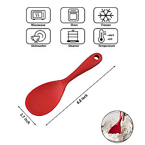 Silicone Rice Paddle Spoon Set of 2,Non Stick Heat Resistant Kitchen Gadge Rice Spoon,Rice Scooper,Rice Spatula,Rice Spoon Paddle,Rice Cooker Spoon,Works for Rice,Mashed Potato Or More (Red)