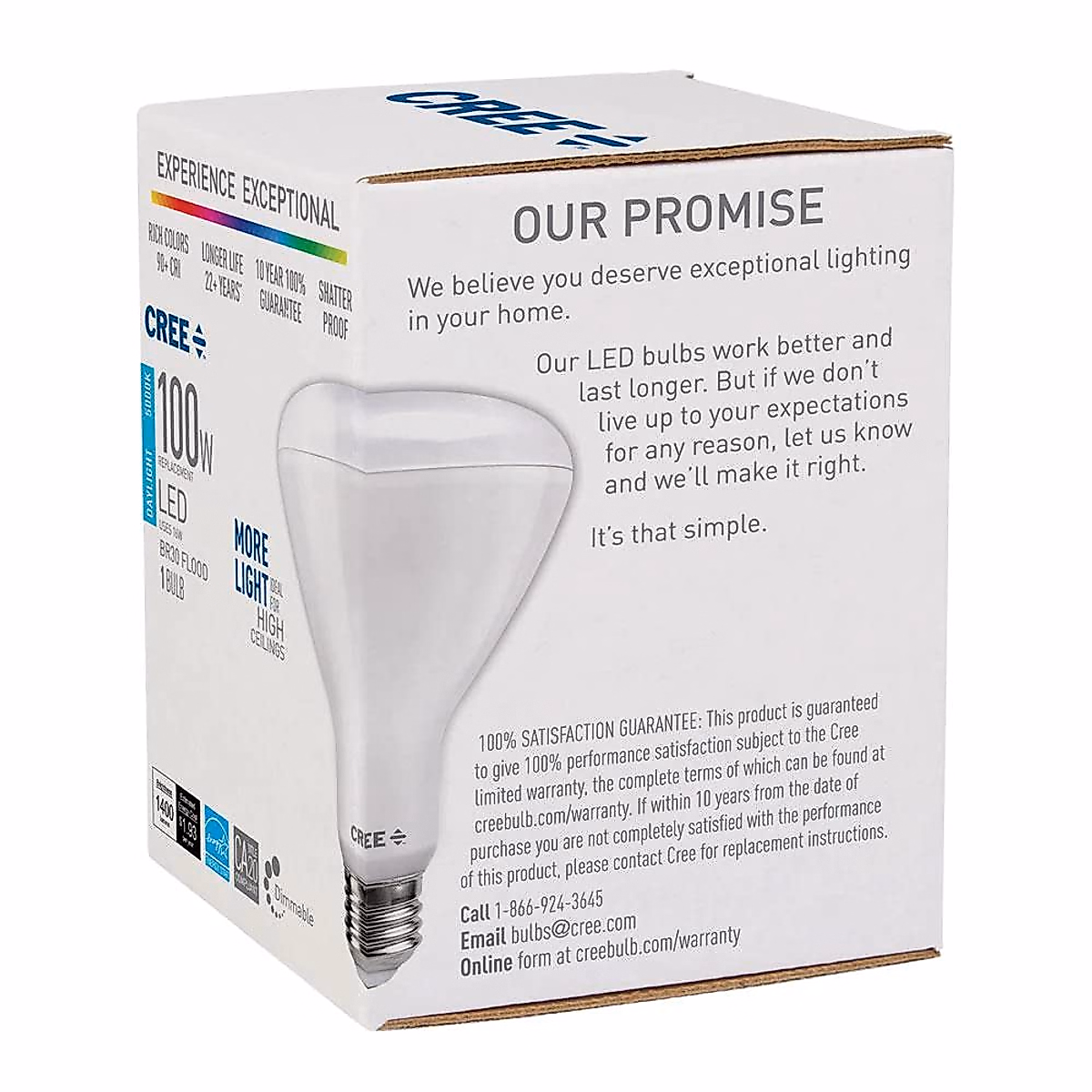 Cree Lighting Exceptional Series BR30 Bulb, 5000K Dimmable LED Bulb, 100W + 1400 Lumens, Daylight, 1 Pack